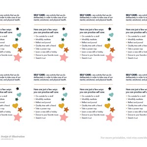Self Care Cards - Printable Instant Download - With Encouraging ...
