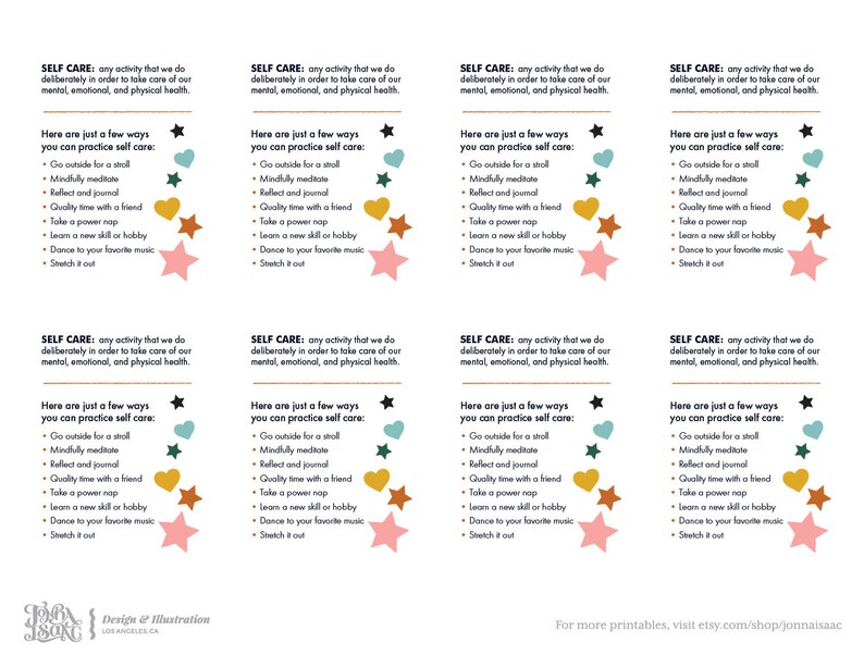 Self Care Cards - Printable Instant Download - With Encouraging ...