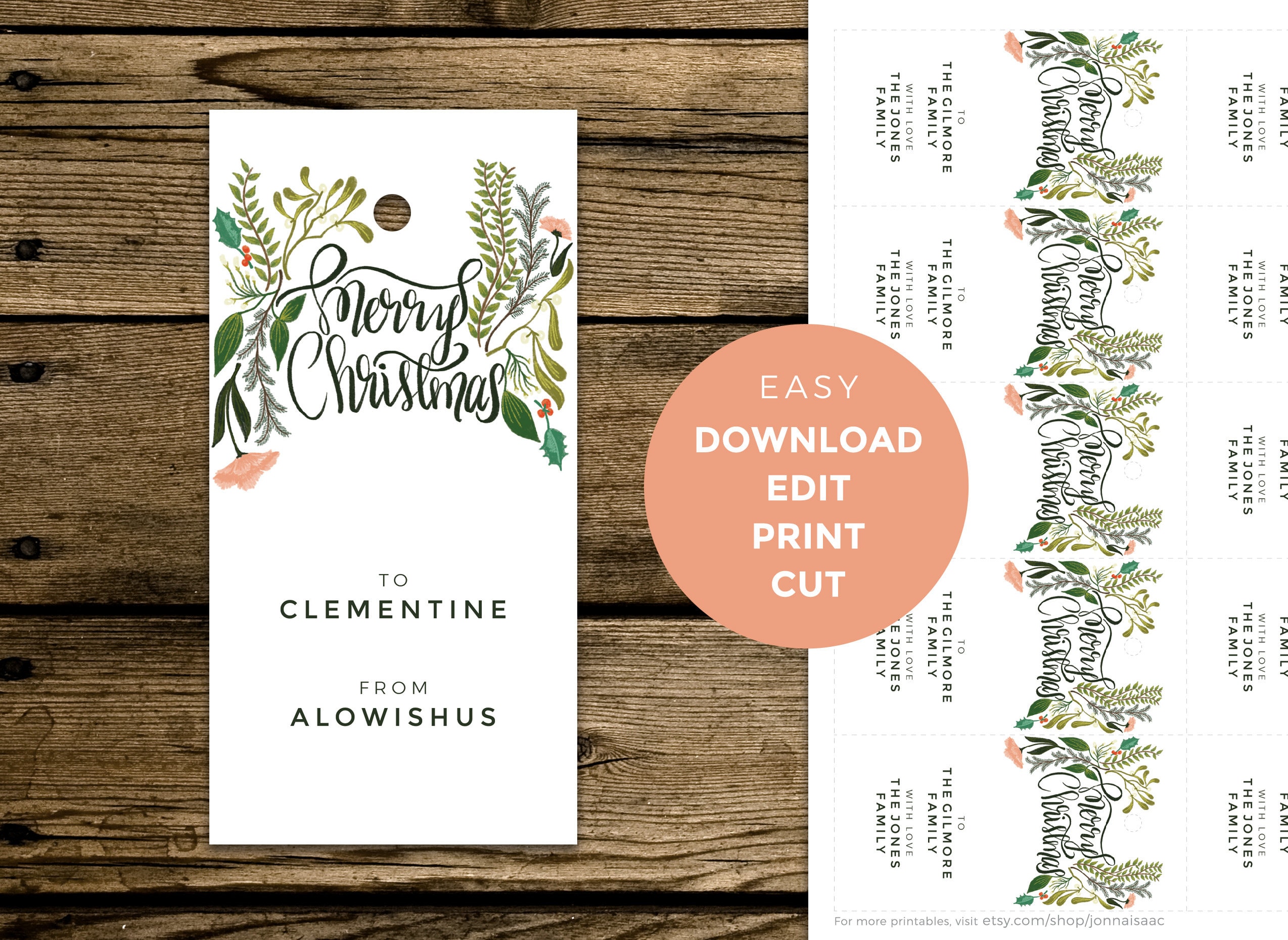 Editable Holiday Gift Tags Winter Floral Instant PDF Download Download ...