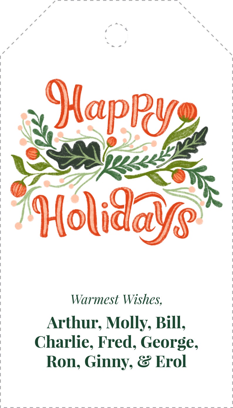 Editable Happy Holiday Gift Tags With Floral and Hand - Etsy