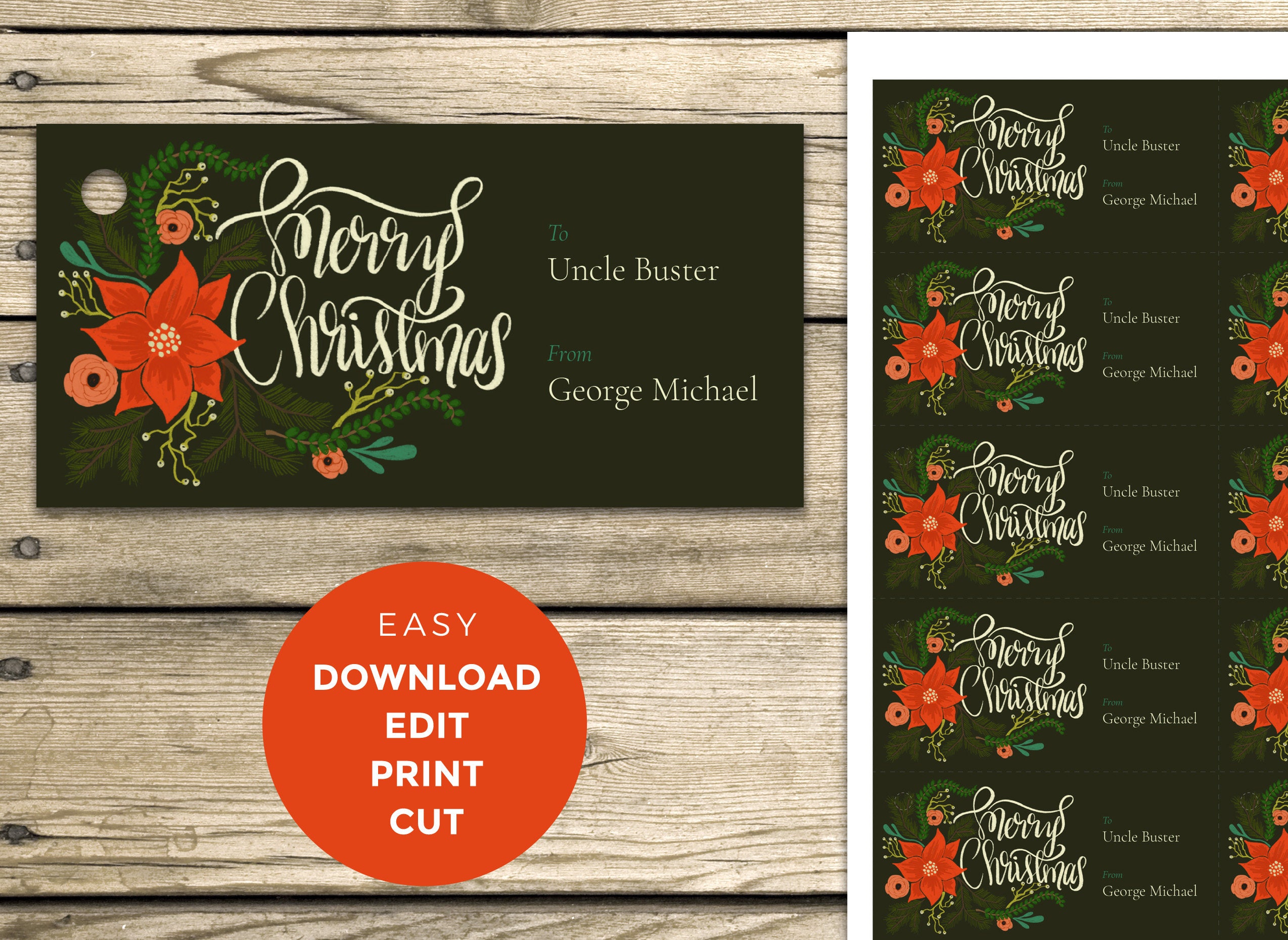 Editable Holiday Gift Tags Winter Flora and Fauna Instant PDF Download ...