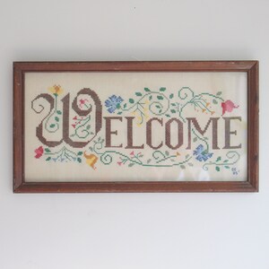 1970s RETRO WELCOME Sign......flower. Wooden Wall Hanging. Retro ...