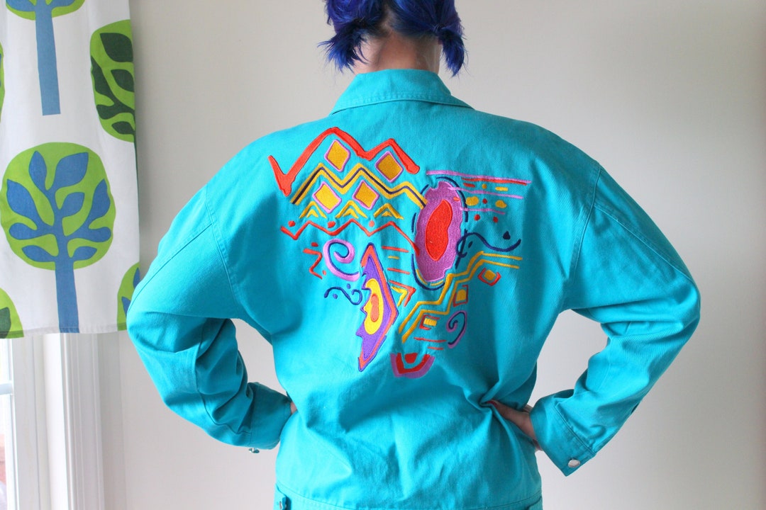 Vintage 90s Colorful Embroidered Jacket - IB Diffusion USA 10 - Etsy