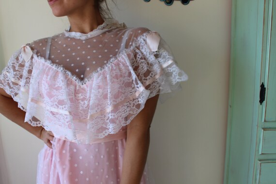 Vintage Pink Lace Ruffled Victorian Dream Dresssize Gem