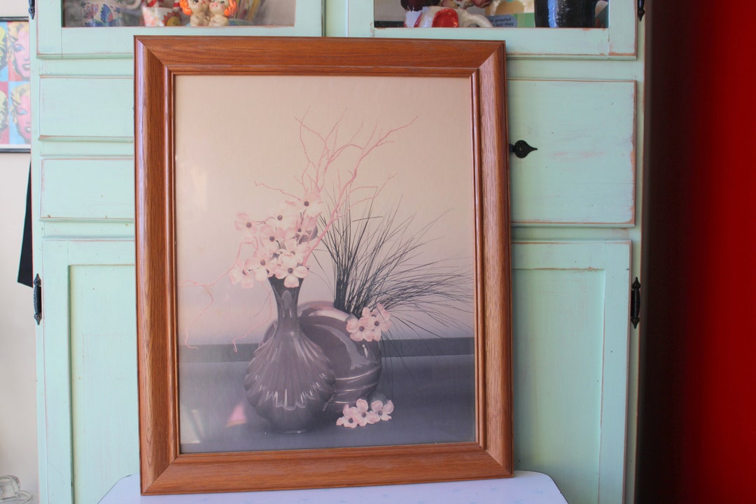 Vintage 1980s Floral Vase Mauve Wooden Flowers Wall Art.....80s Home ...