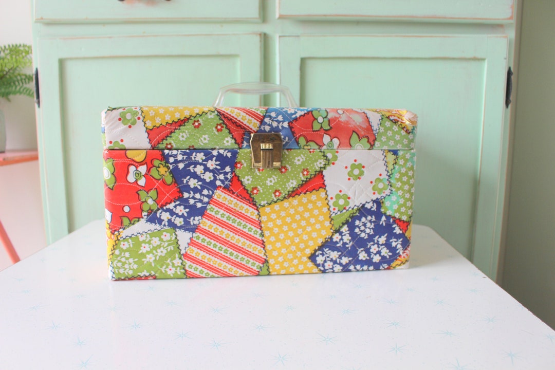 70s RETRO PATCHWORK Sewing Box Collection.threads. Sewing. Craft ...