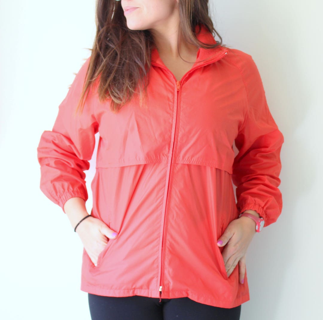 1980s Orange Nylon Hooded Jacket - Retro Swishy Windbreaker (size ...