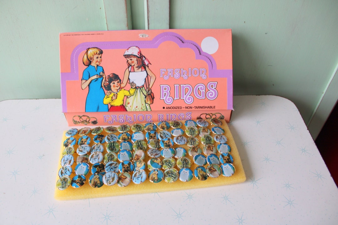 1980s NOS Rings Cat Horse Dog Elephant Farm Animals Jewelry.....listing ...