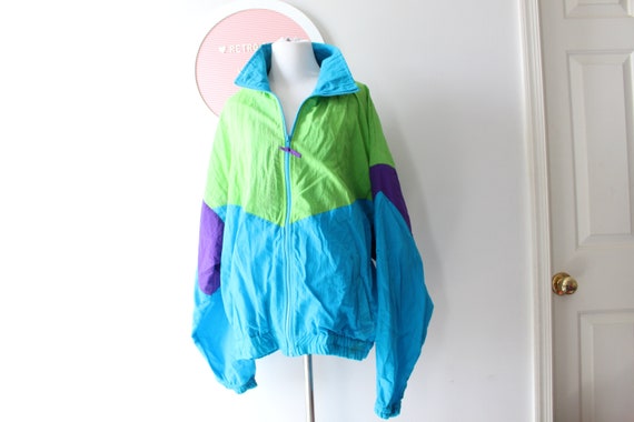 1980s Vintage Neon Windbreaker Jacket.....large.. blu… - Gem