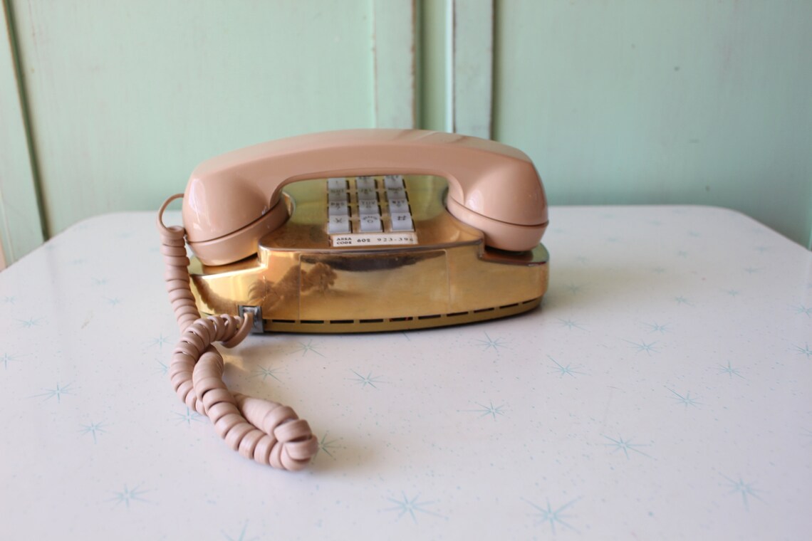 1960s 1970s Beige Pink Gold Rotary TELEPHONE..retro. diner. | Etsy