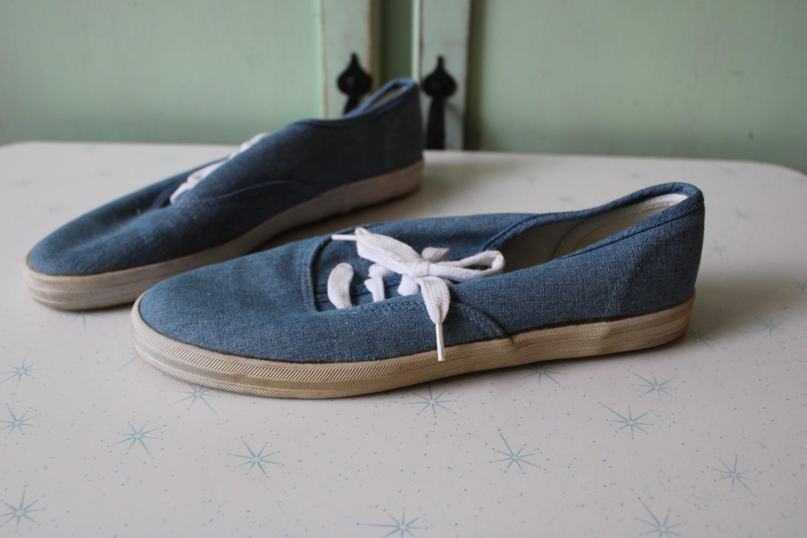 1980s Blue Denim Lace up Flats: Vintage Jean Canvas Shoes - Etsy