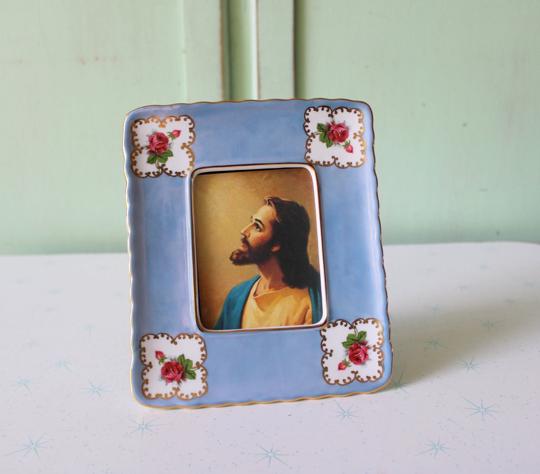 1960s Vintage Ceramic Frame JESUS Picture.....cross. Jesus. Christian ...