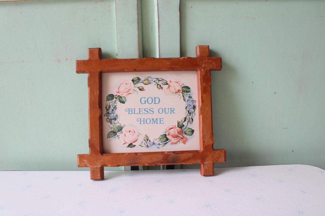 1960s Vintage Wooden Frame God Bless Our Home Picture..prayer. Retro ...