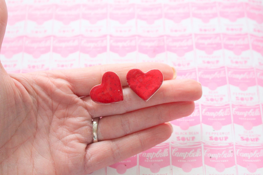1980s Red Heart Stud Earrings: Retro Kitsch Glam - Etsy