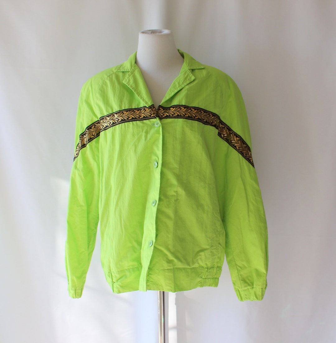1980s Vintage NEON Green Lime Jacket....size Medium Large....colorful ...
