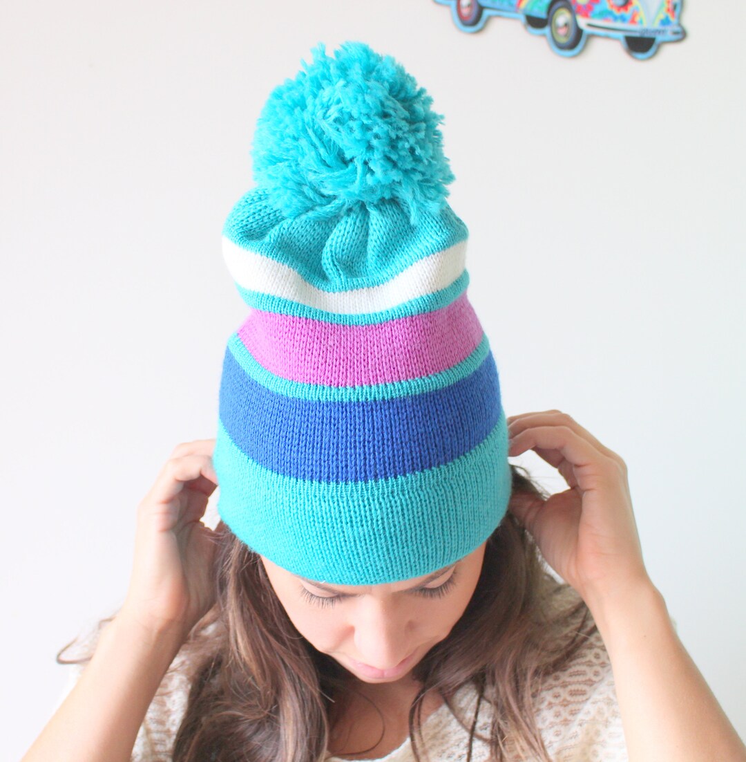 1980s NOS New Old Stock Beanie.ski. Unisex. Colorful. Blue. Teal ...