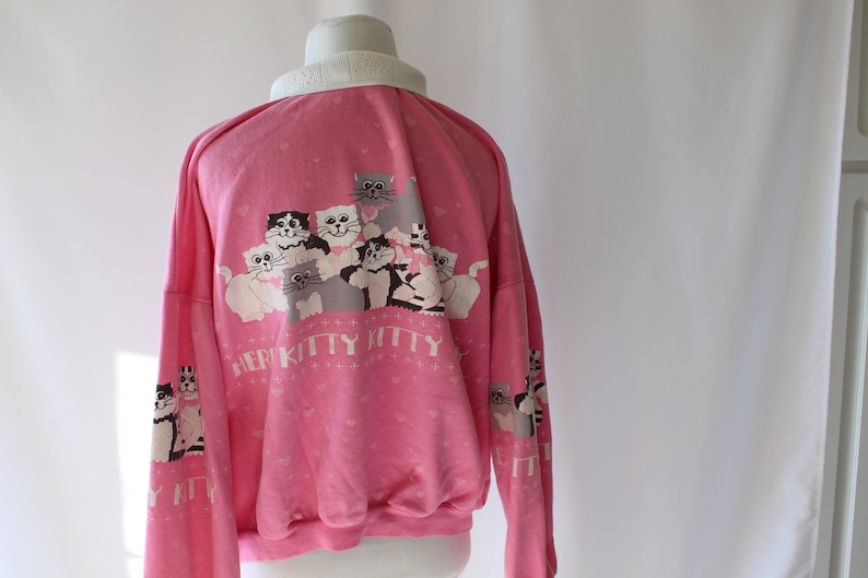 1980s Vintage Pink Cat Sweatshirt: Kitsch Kitty Collar - Etsy