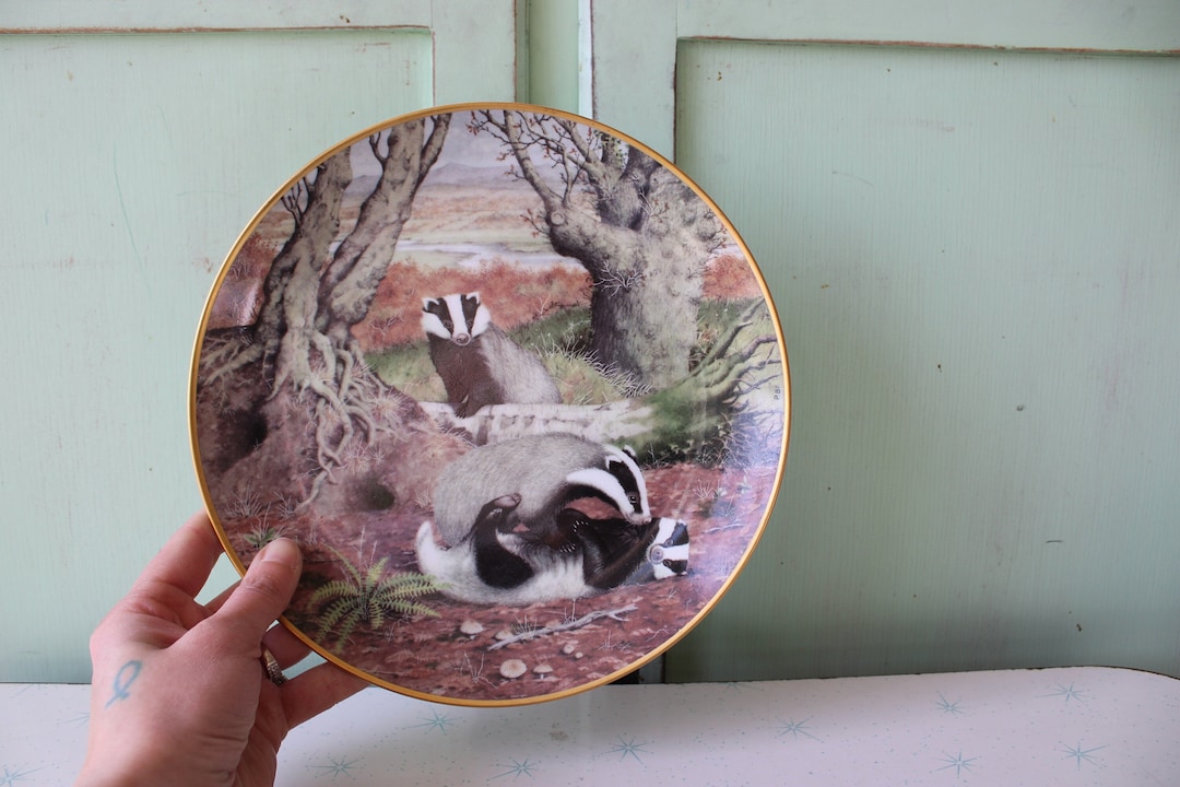 Vintage 1981 the Playful BADGERS in October Frankin Porcelain Limited ...