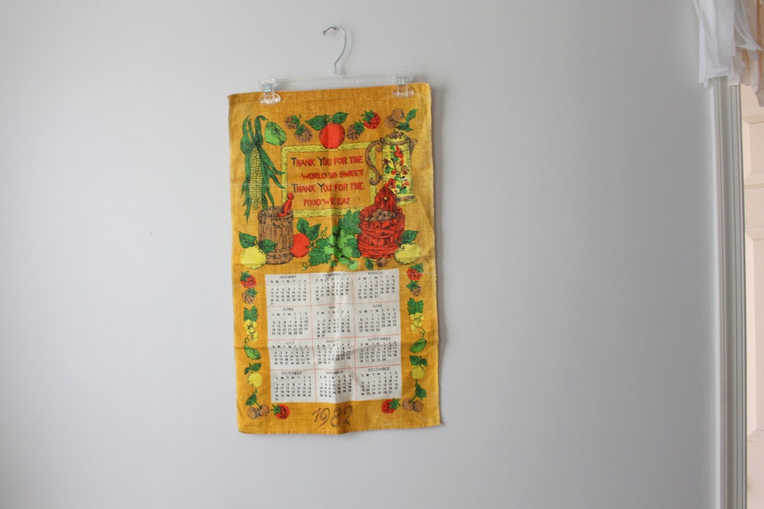 1982 Vintage VEGETABLE Dainty Napkin Kitchen Calendar Tea Towel ...