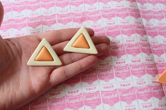1980s Peach Triangle Clip On Earrings: Retro Costume … - Gem