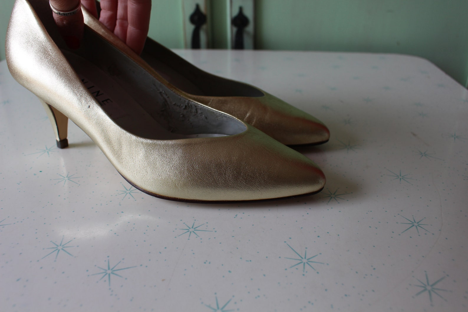 Vintage NINE WEST Leather Heels.....size 6 Womens.....wedding Heels ...