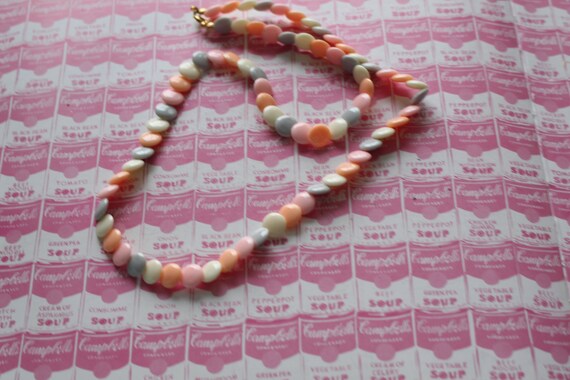 1980s Pink Gray Beige Boho Candy Necklace.....big. st… - Gem