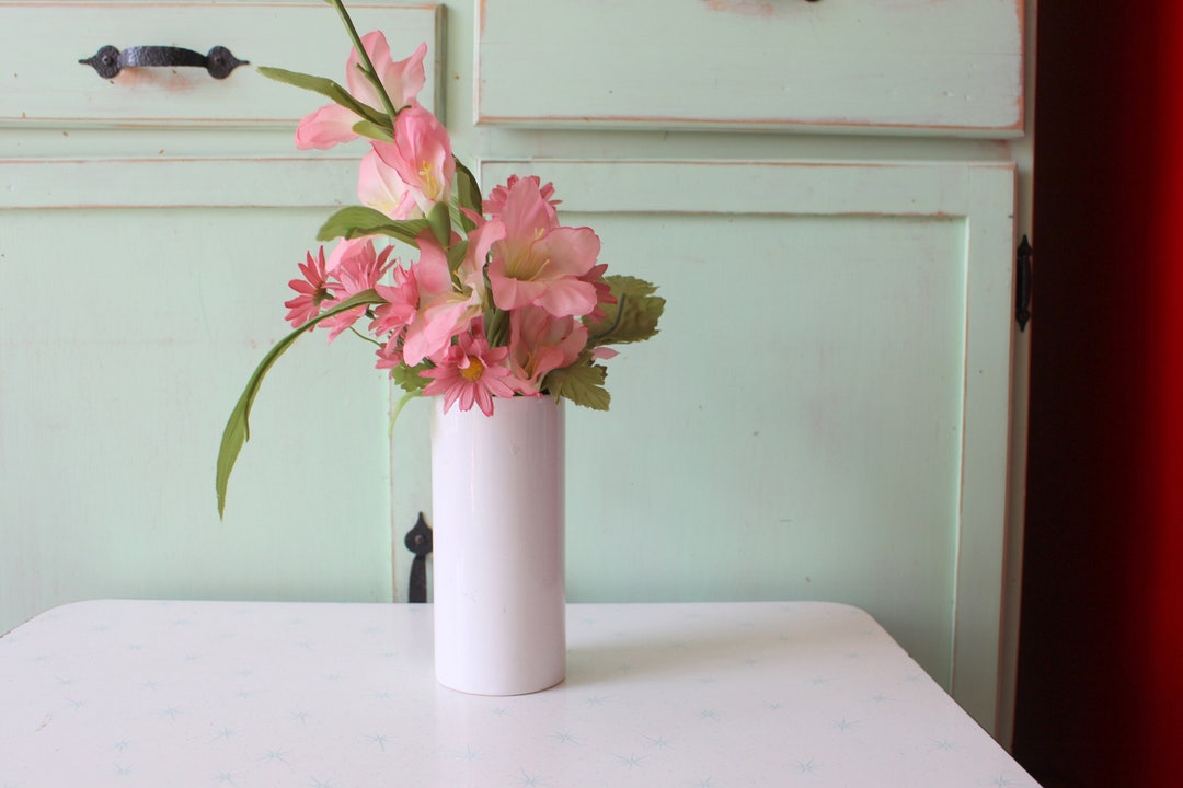 Vintage Pink 1980s Floral Vase With Arrangement.....kitsch. Home. Decor ...