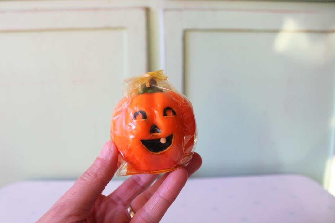 Vintage 1990s Festive Pumpkin Halloween Wax Candle.....home. Decor ...