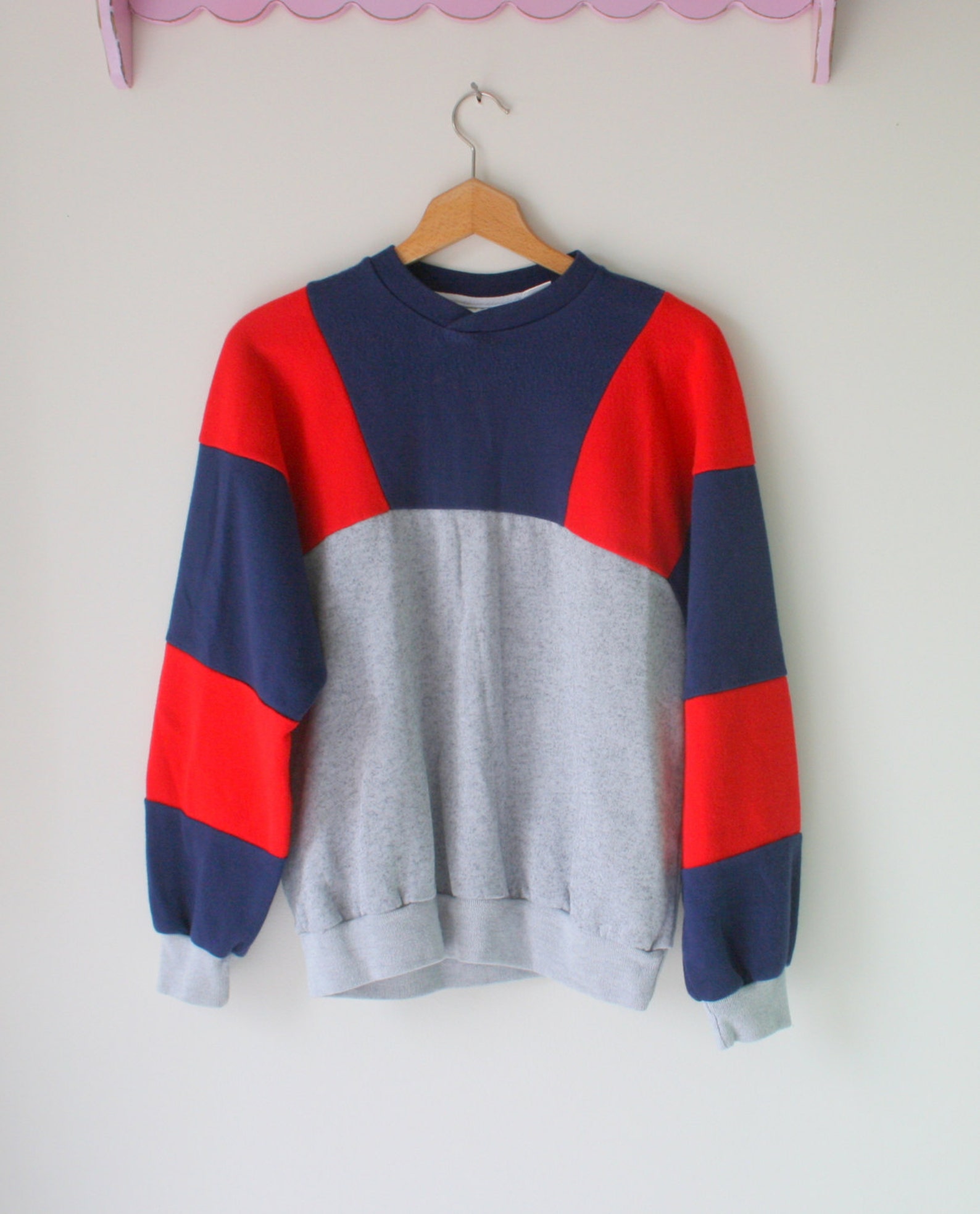 1980s Red Navy Gray Oversized Geometric Sweater...one Size. | Etsy