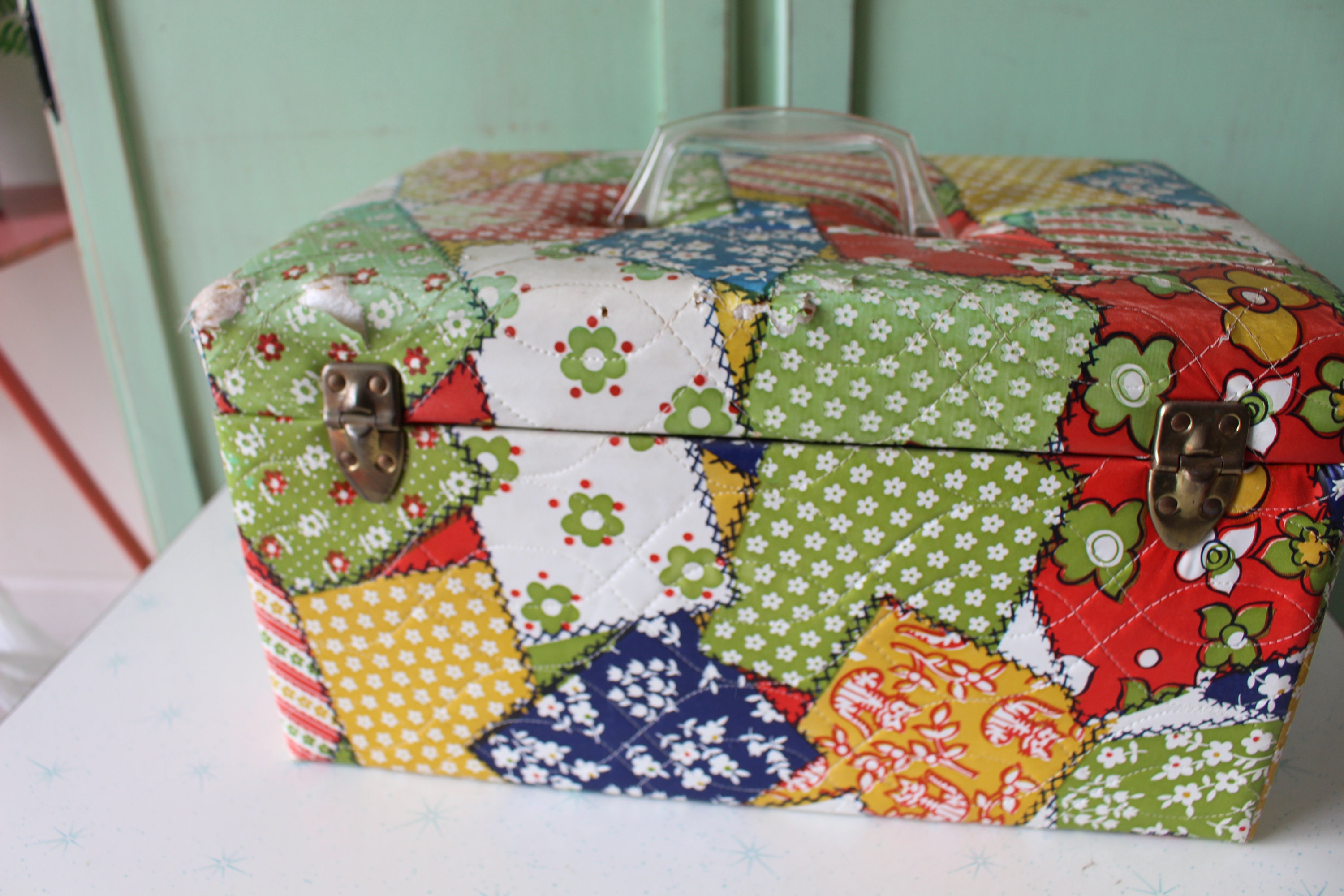 70s RETRO PATCHWORK Sewing Box Collection.threads. Sewing. - Etsy