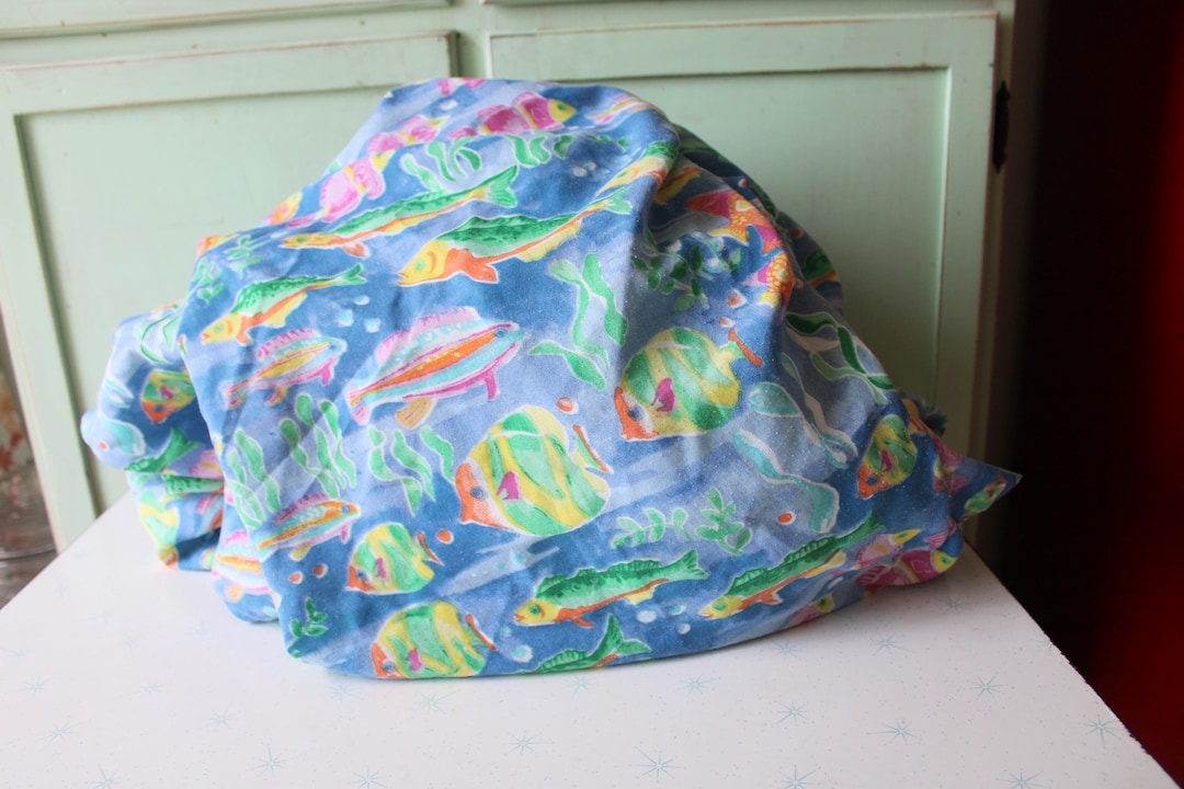 Vintage Huge Retro Colorful 1980s Fish Bedding Blanket...rainbow Fish ...