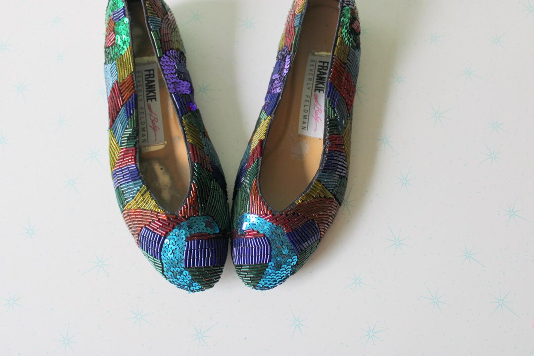 1980s Vintage Beaded Flats - Size 8 Womens Party Shoes - Etsy