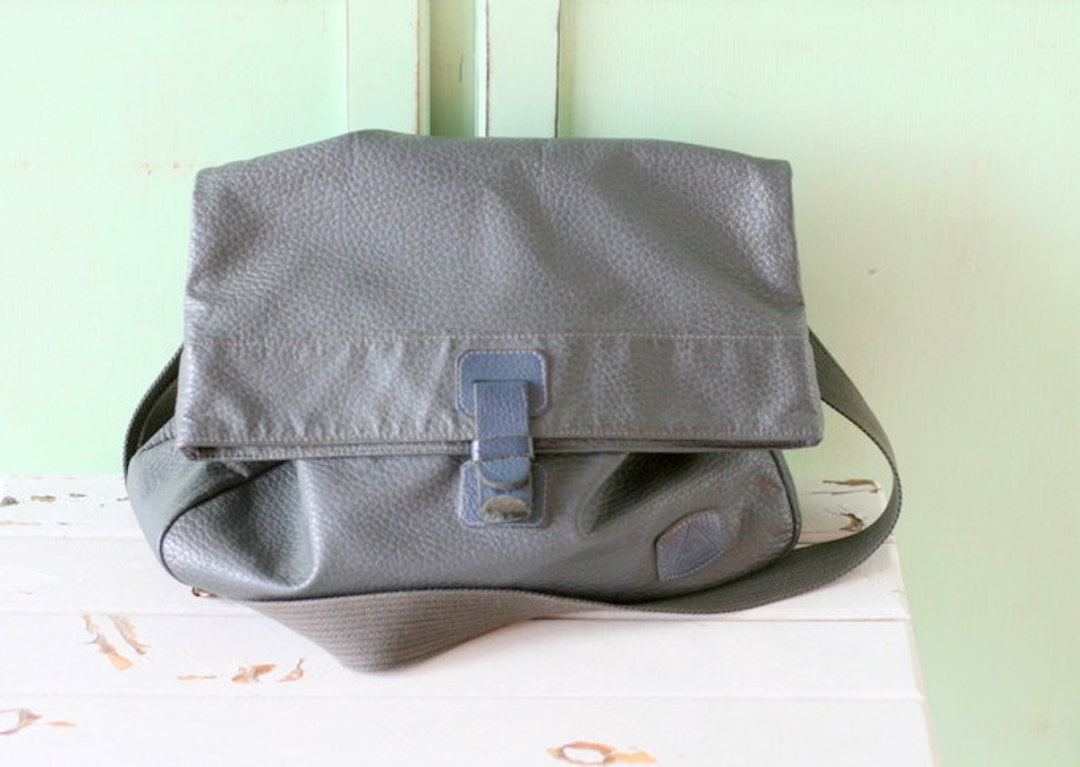 Vintage BLUE GRAY LEATHER Shoulder 1980s Purse.... Jordache. Backpack ...
