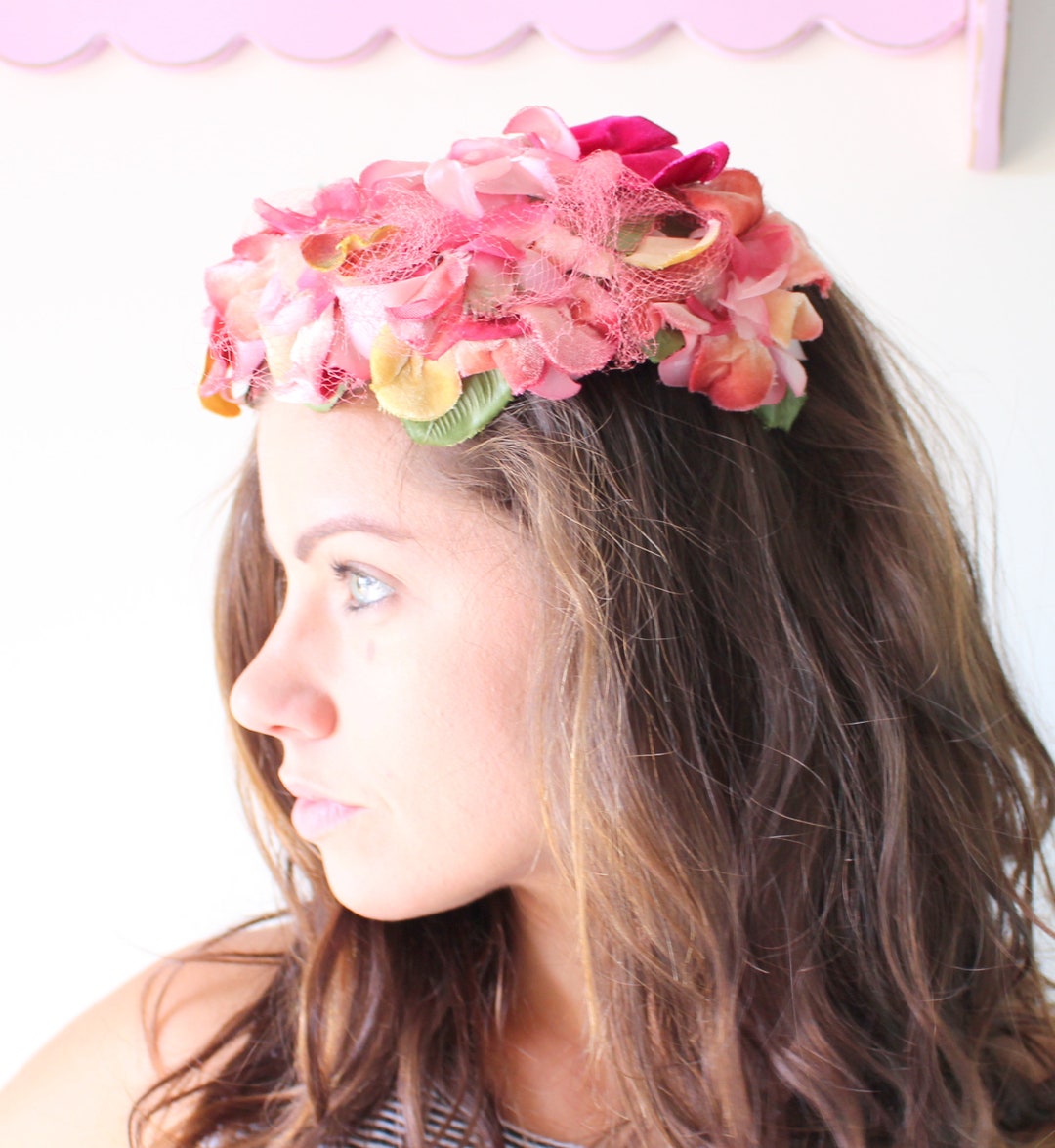 Vintage FLORAL DREAM Hat.flower Hat. Pink. Straw Hat. Church. Summer ...