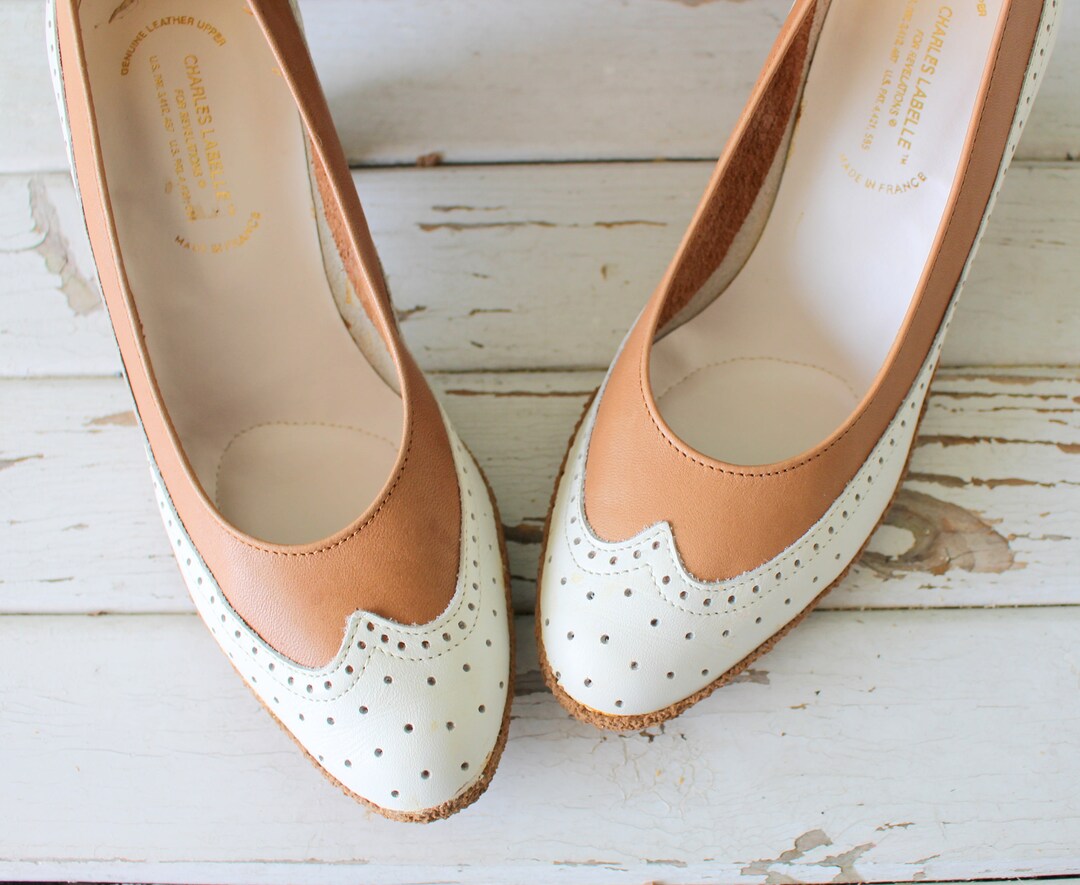 1960s GENUINE LEATHER Two Toned Classic Heels...retro. Pumps. Fancy ...