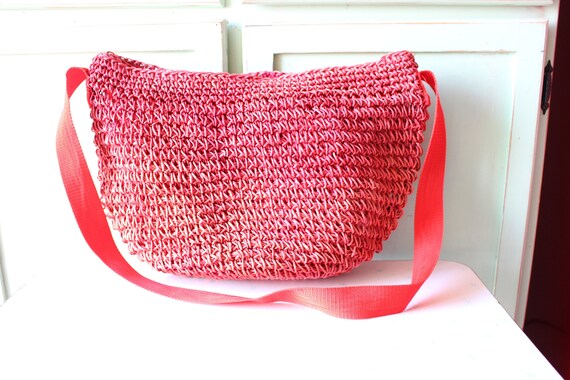 Vintage CHERRY RED Straw Purse.....beach. retro. purs… - Gem
