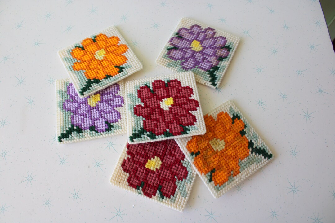 Vintage Set of 6 Floral Coasters.......kitschy. Drink. Retro Home. Gift ...