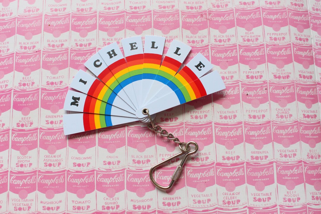 1980s RAINBOW Name MICHELLE Fan Keychain...red. Yellow. Blue. Rainbow ...