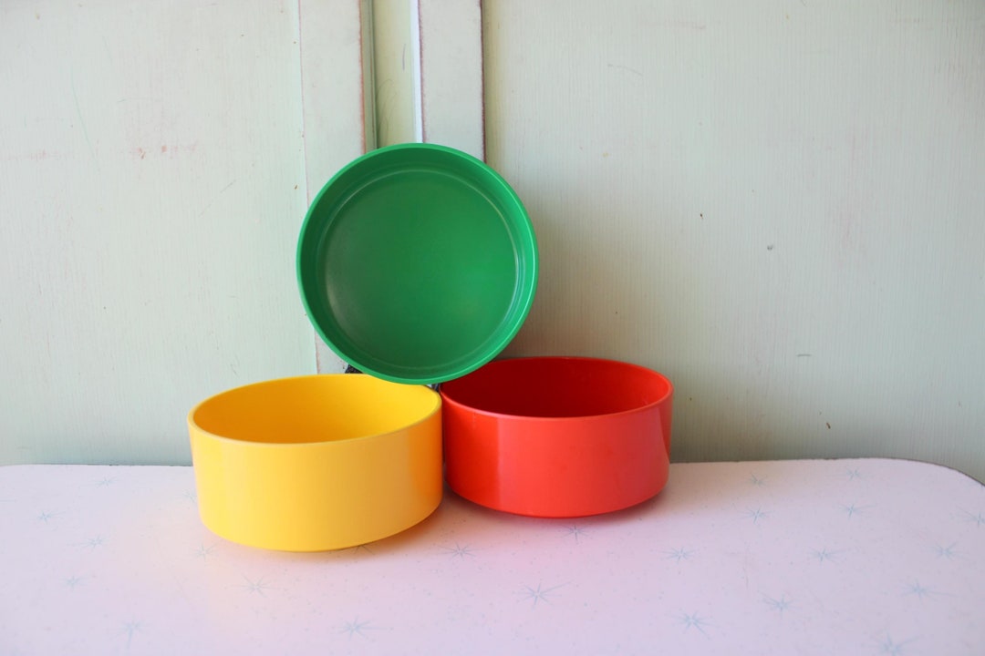 Vintage Green Orange and Yellow Retro Set....stackable. Bright. 1970s ...