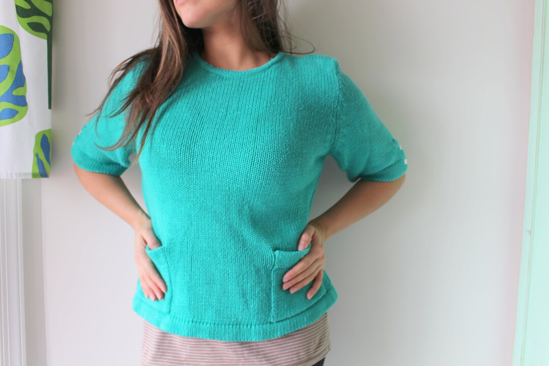Vintage VERT sarcelle Fancy Chic pull... taille moyenne grande ...
