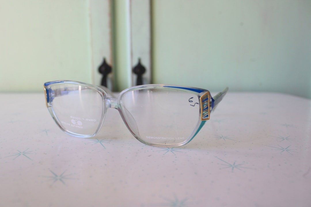 Vintage NOS 1970s Mod Blue Optical Glasses.....60s 1970s. Big Lens ...