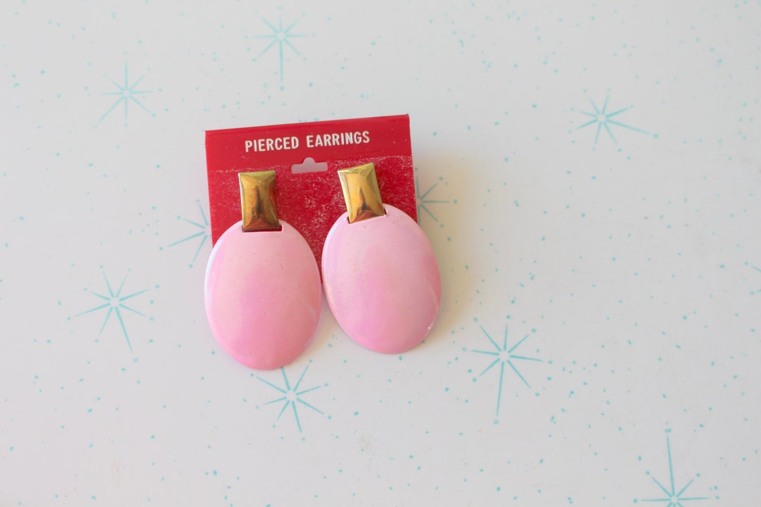 1980s ROCKER PINK Dangly Big Earrings..nos. Gold. Spring. Costume. Glam ...