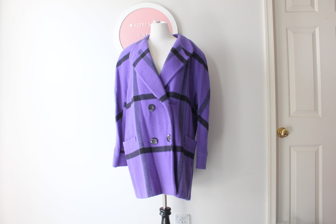 1980s Vintage Purple Plaid Peacoat: Geometric Unisex Coat - Etsy