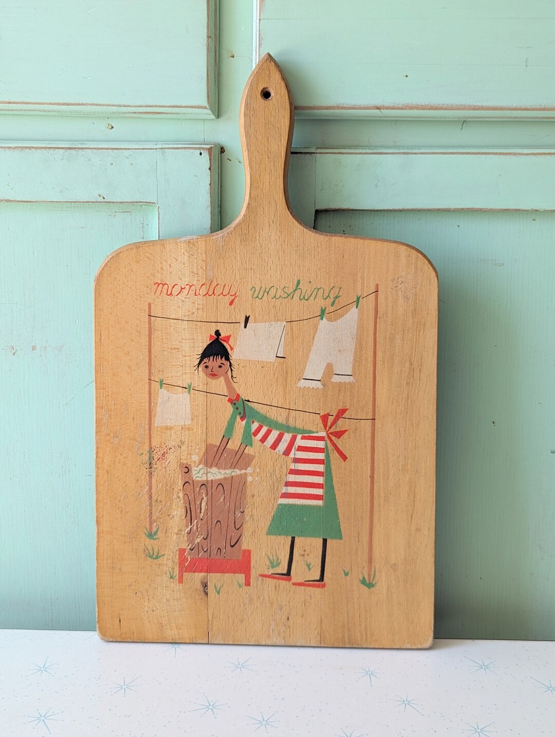 1970s Awesome Vintage Monday Washing Kitchen Decor and Cutting Board ...