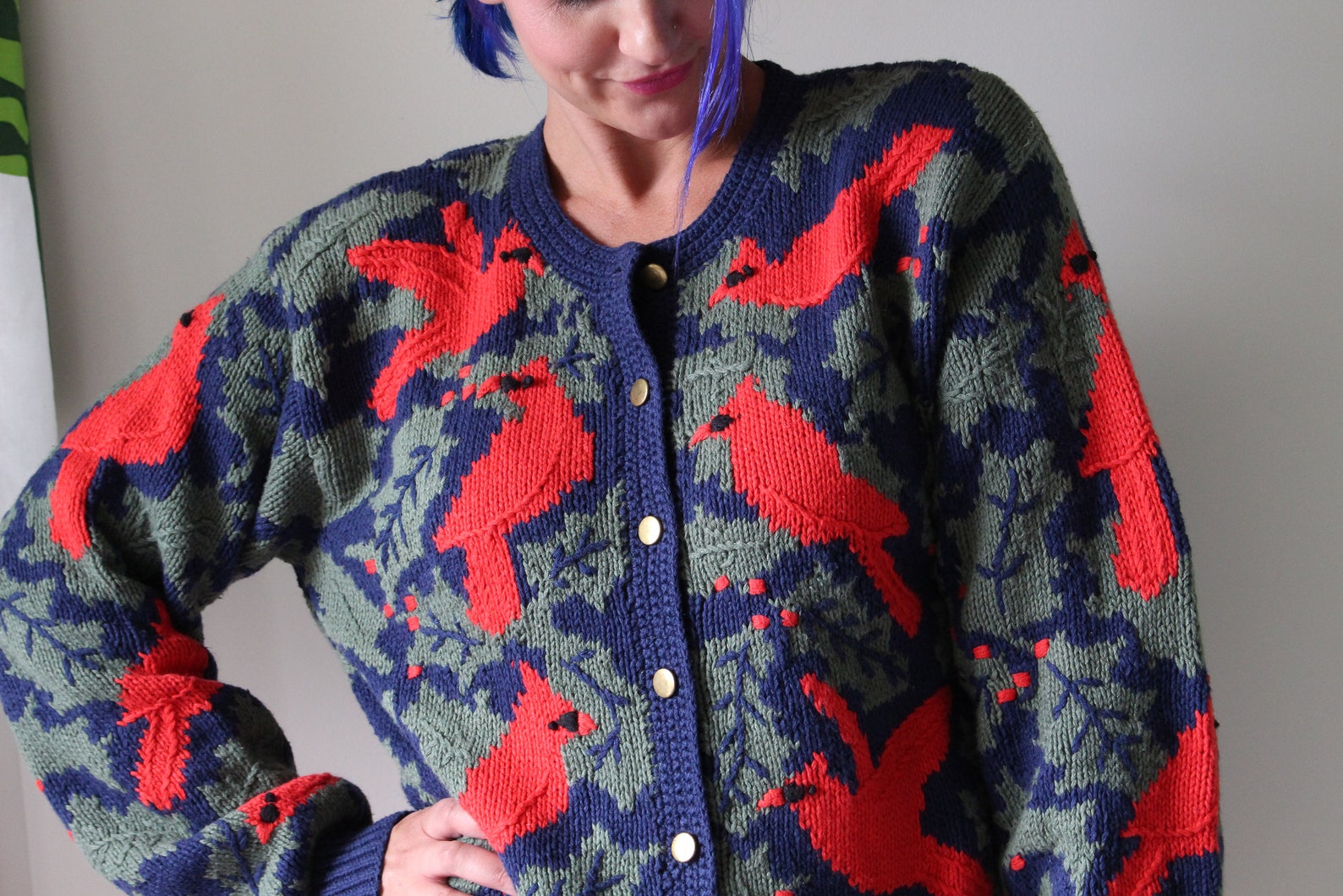 Vintage RED Cardinal Bird Print Cardigan Sweater...size medium | Etsy