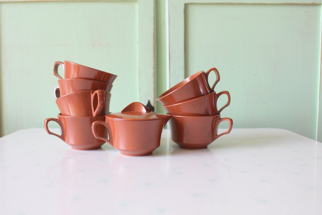 1960s 1970s RETRO Brown Cup Set...set of 8. Melmac. Retro. Kitsch ...