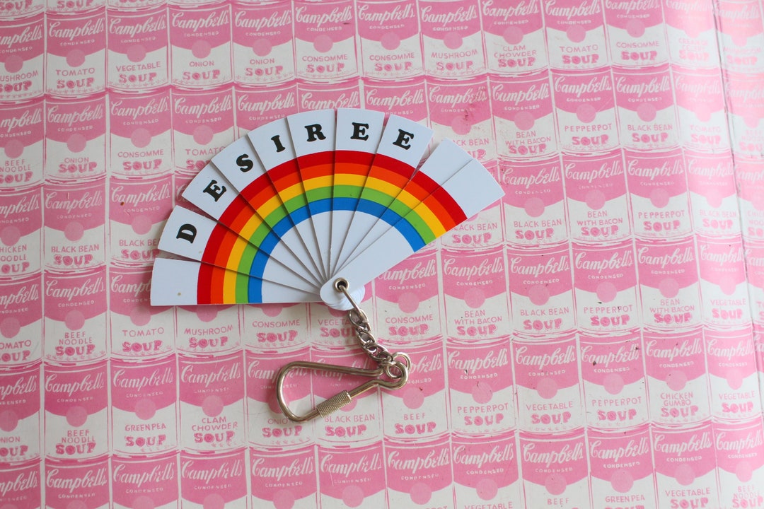 1980s RAINBOW Name Desiree Fan Keychain....red. Yellow. Blue. Rainbow ...