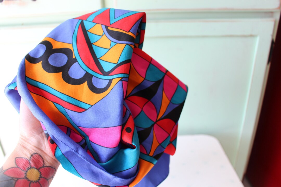 Vintage RETRO Scarf....geometric. Pink. Purple. Red. Blue. Mod Scarf ...