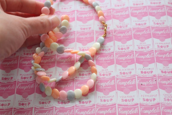 1980s Pink Gray Beige Boho Candy Necklace.....big. st… - Gem