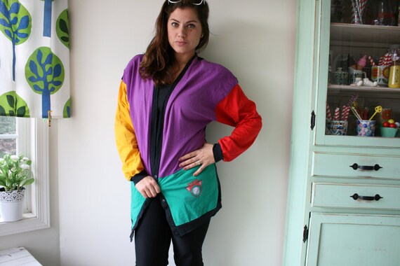 Vintage Rainbow Cotton Jacket: Primary Color Block, O… - Gem
